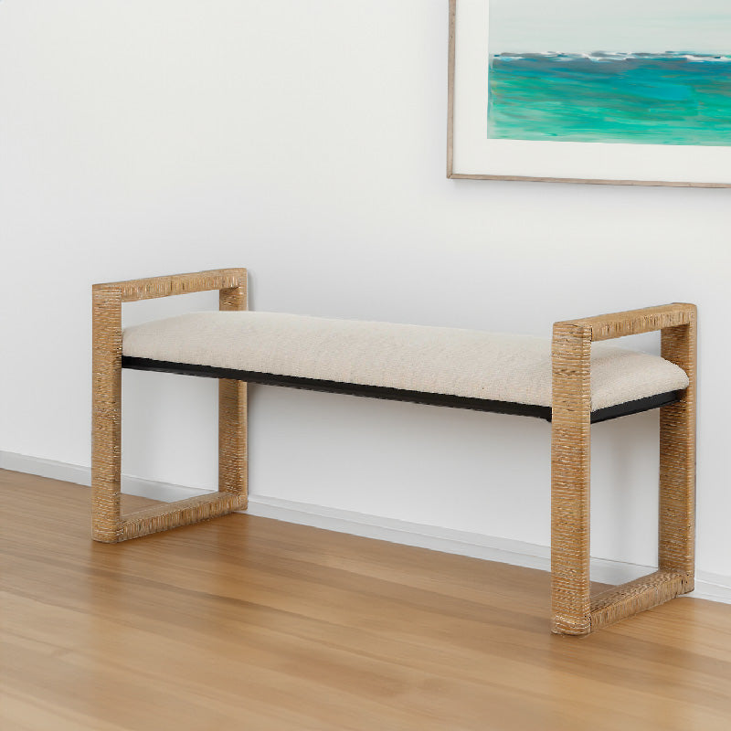 Coastal Entryway Bench - Contemporary Upholstered Rattan Beach Seat