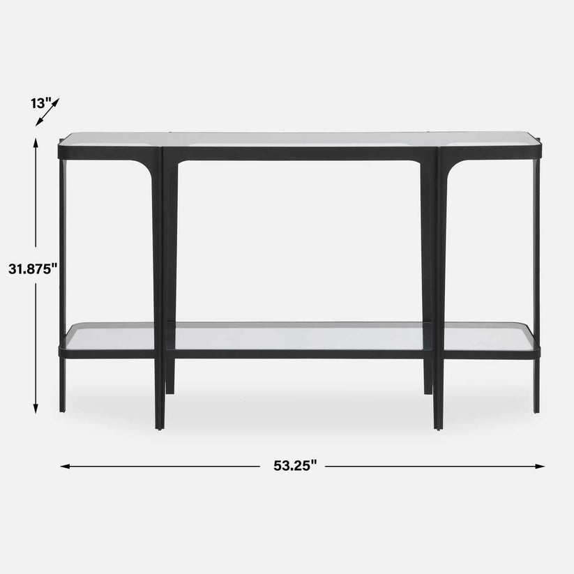 Glass Top Console Table - Black, Iron - Htgt Furniture