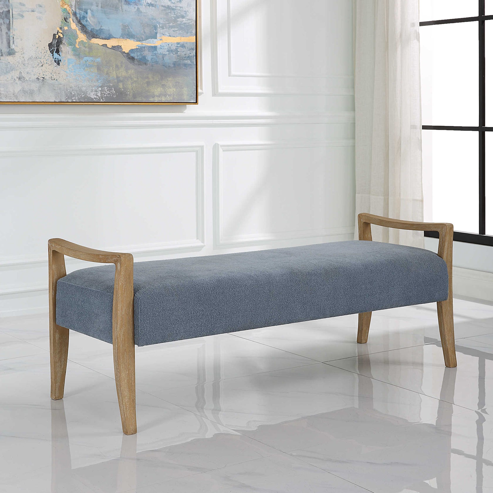 Light Blue Settee Bench for Bedroom or Entryway - Uttermost