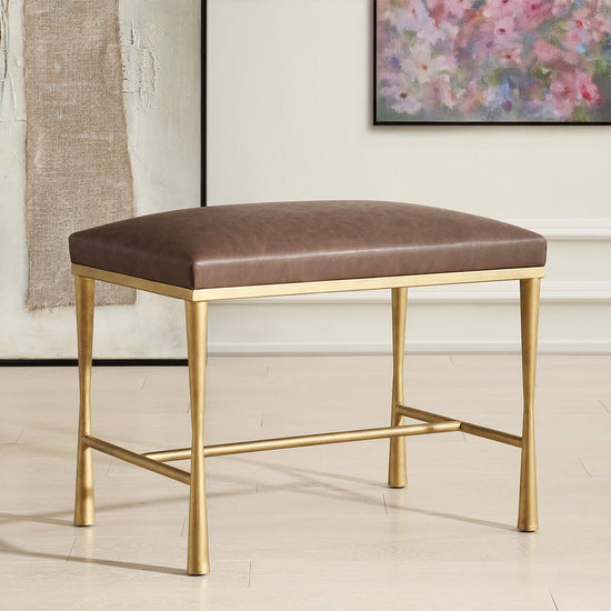 Small Leather Bench - Accent Stool for Living Room in Faux Leahther